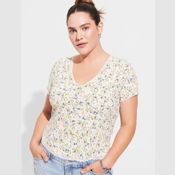 torrid | Tops | Torrid 2x Fitted Supersoft Rib Vneck Lace Trim Button ...